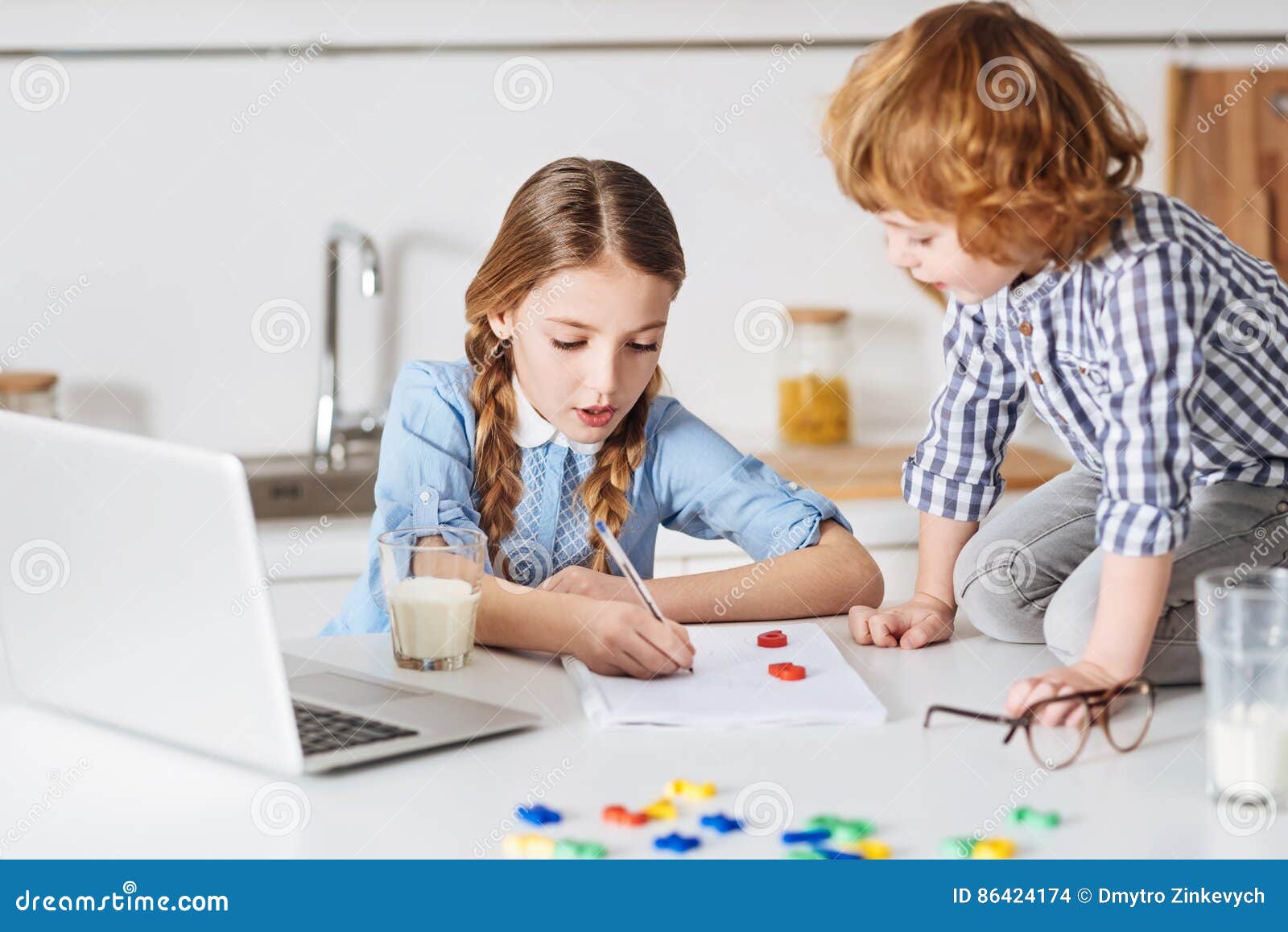 Smart Diligent Girl Explaining Her Brother Basic Calculations Stock ...