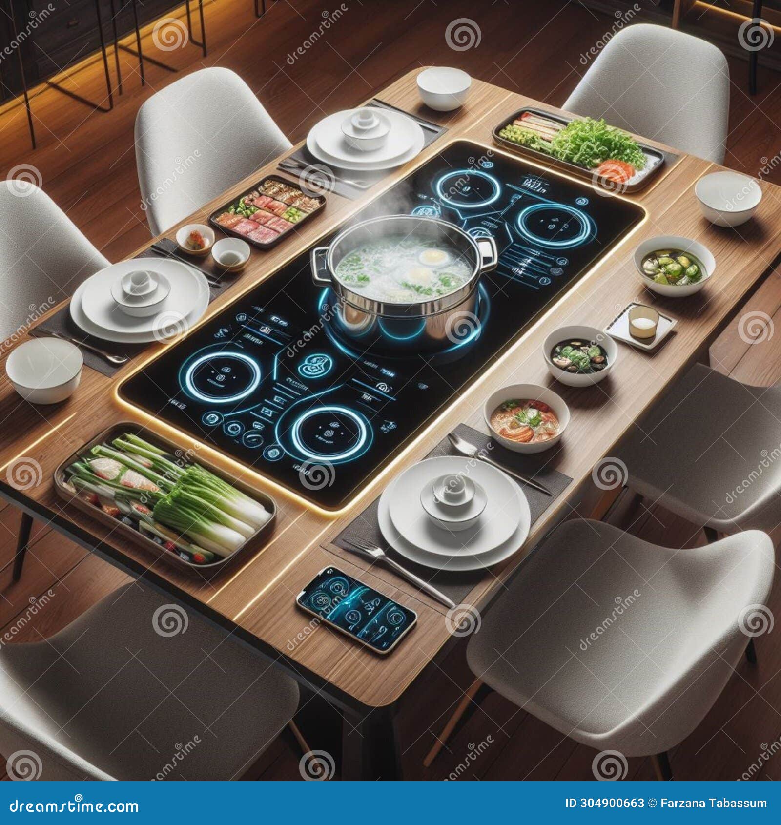 Mart Dining Table with Built-in Induction Cookers for Personalized Hot ...