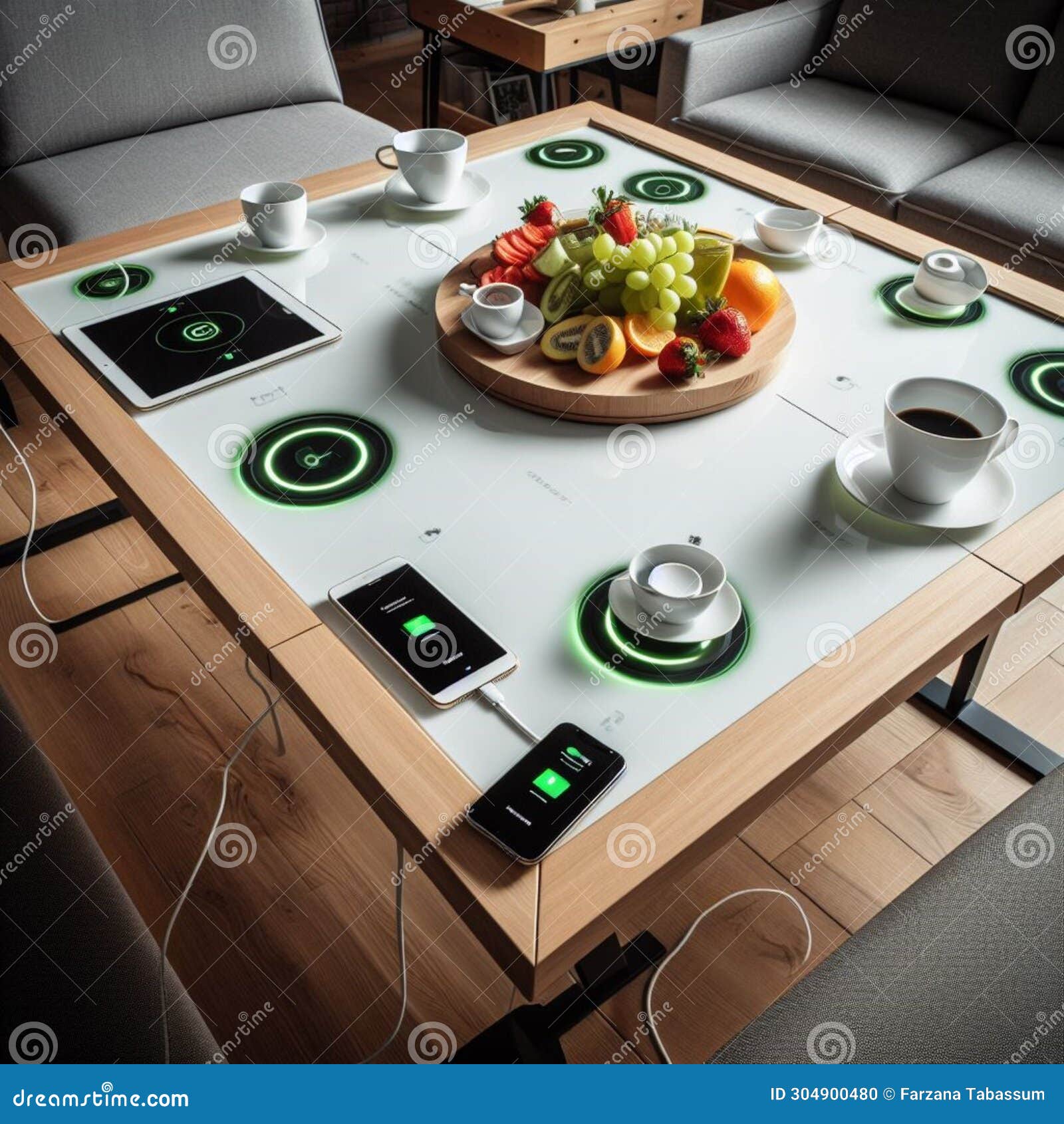 Smart Dining Table with Integrated Wireless Charging Stations for ...