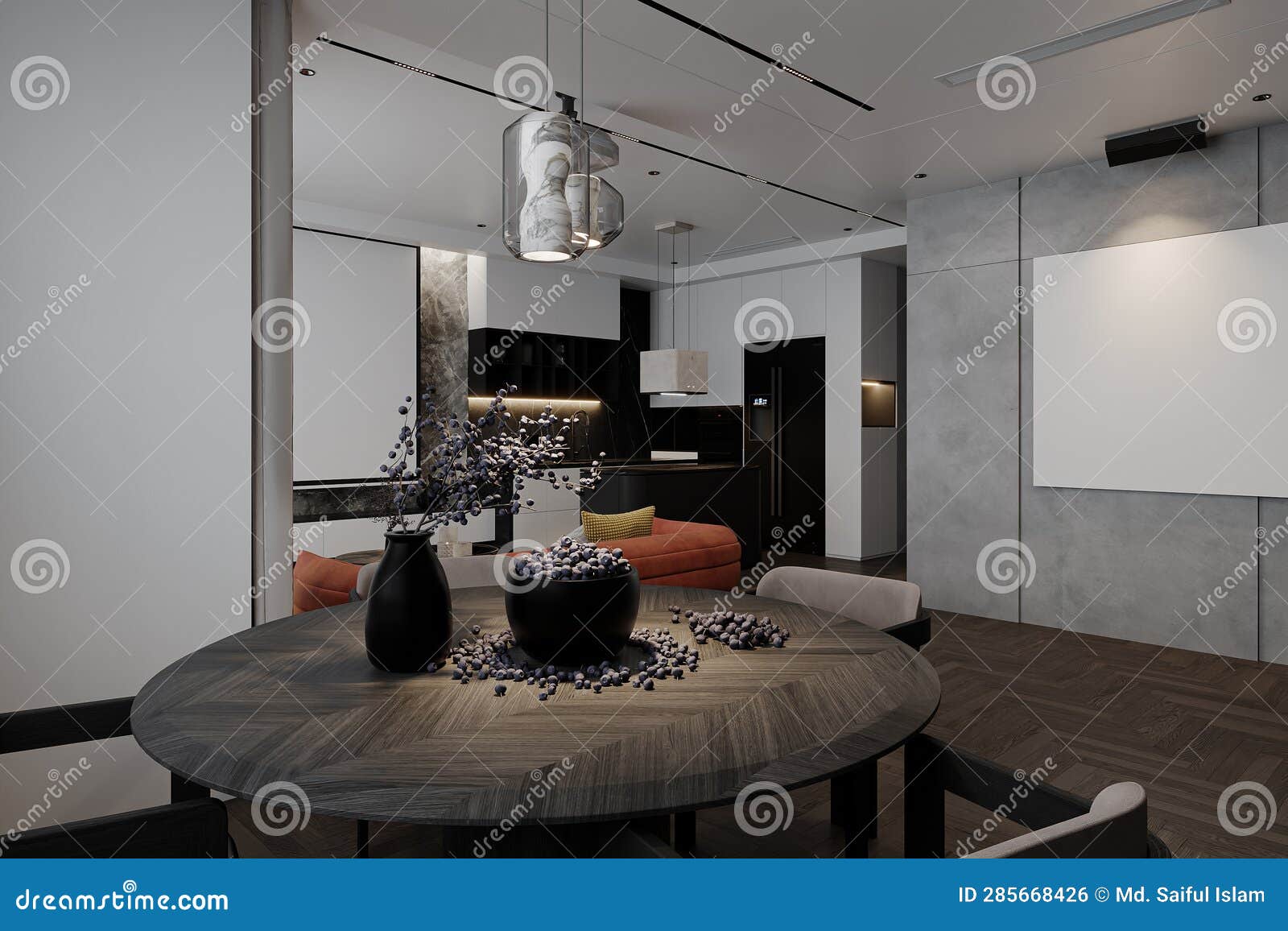 A Smart Dining Table on a Dining Room Interior Design Concept 3D ...