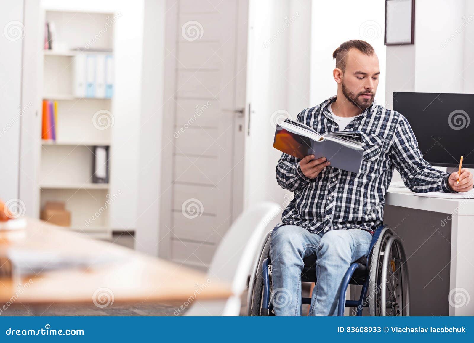 Smart Disabled Guy Spending His Free Time Studying Stock Image - Image ...