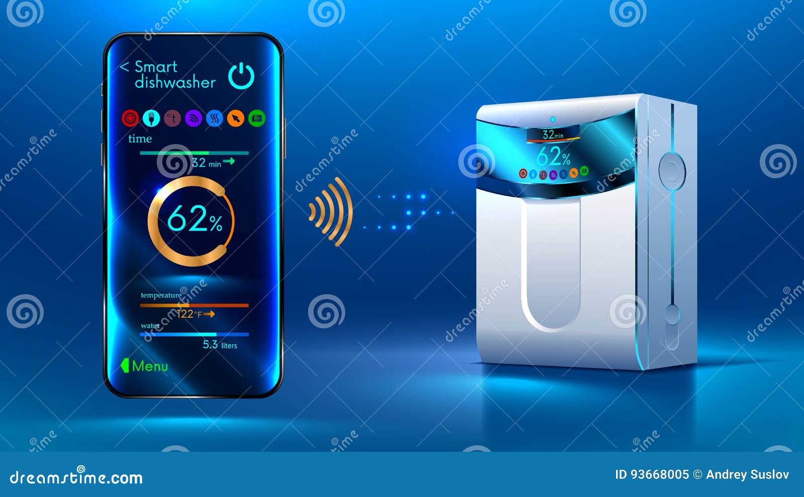 Smart dishwasher iot stock vector. Illustration of interface - 93668005