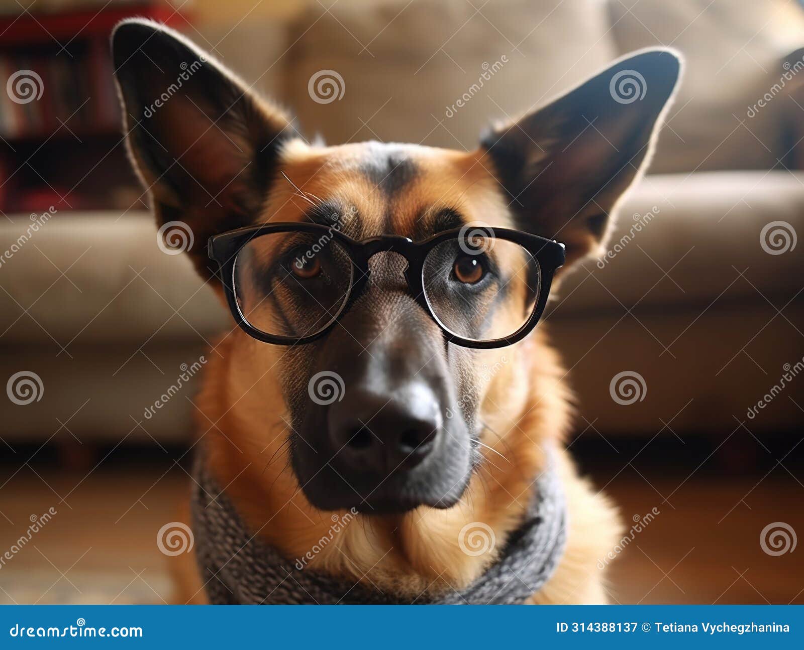 Smart Dog German Shepherd Breed in Glasses Looking into the Camera ...