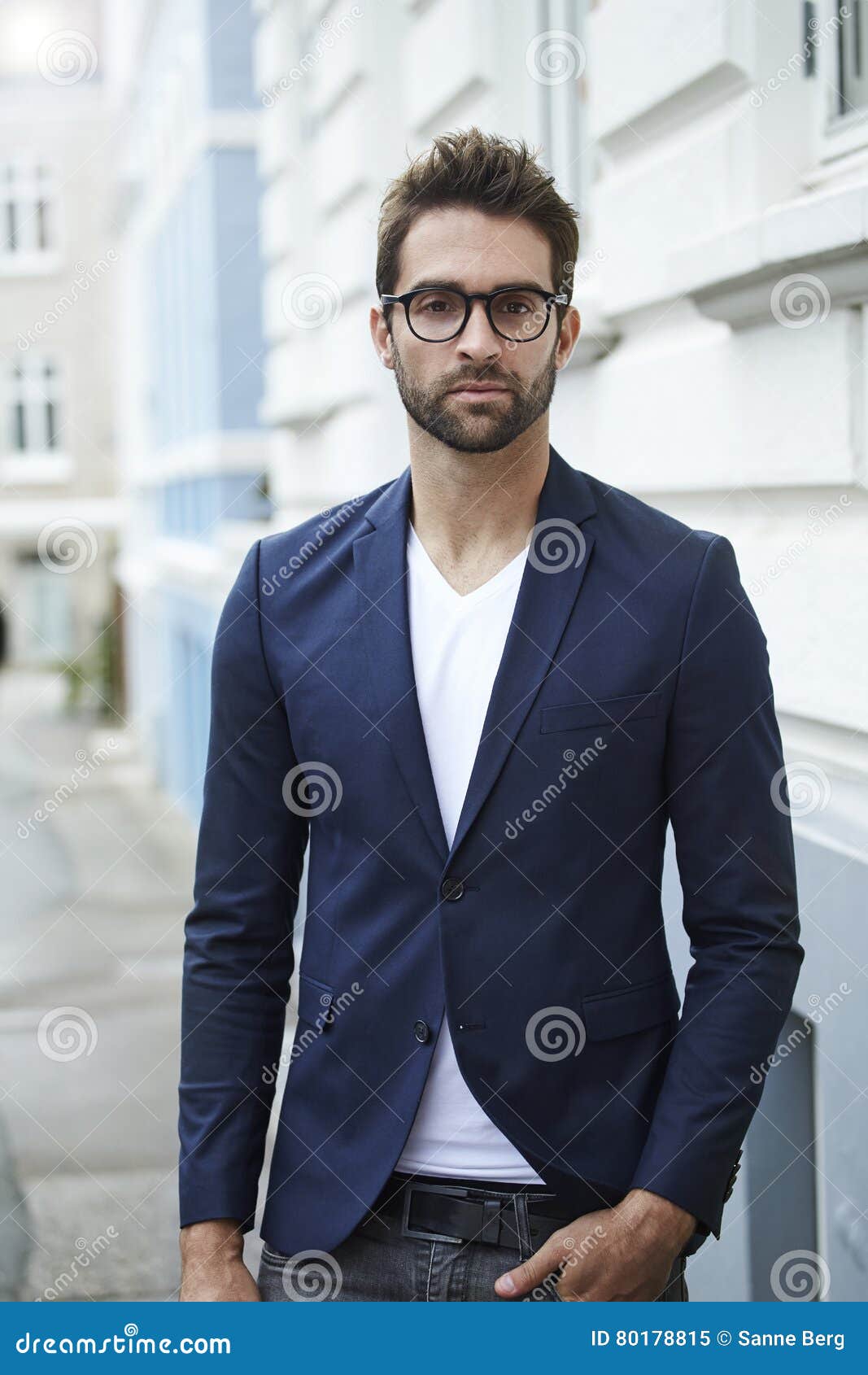 Smart Dressed Man in Suit Jacket Stock Image - Image of outdoors, blue ...