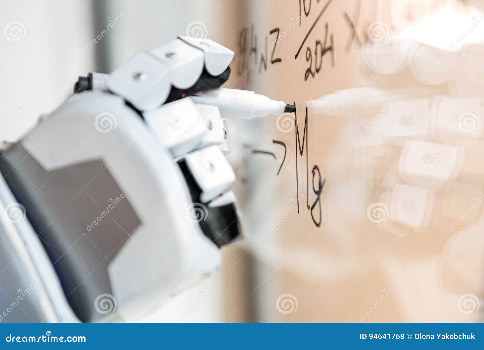 Smart Droid Making Notes on Transparent Wall Stock Photo - Image of ...
