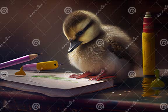 Smart Duck Doing Homework. AI Generated Stock Illustration ...