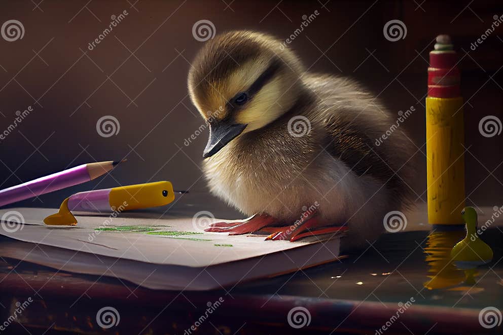 Smart Duck Doing Homework. AI Generated Stock Illustration ...
