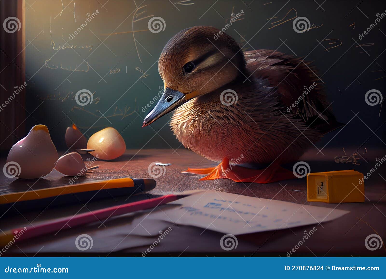 Smart Duck Doing Homework. AI Generated Stock Illustration ...