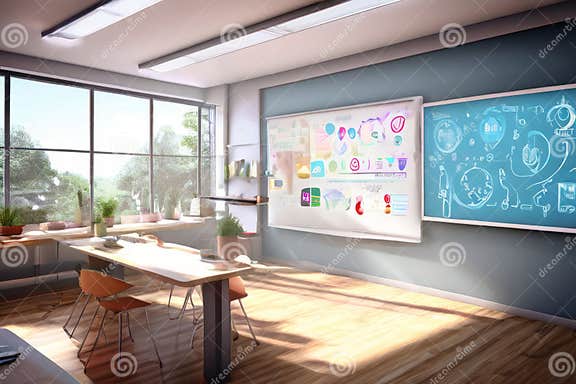 Smart Education Classroom Illustration of Interactive Whiteboar Stock ...