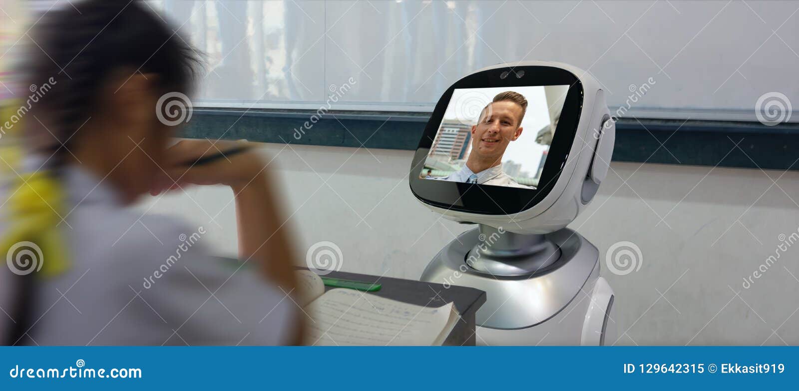 Smart Education Industry Futuristic Concept, Robotic Assistant with ...