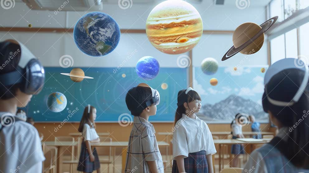 Smart Elementary Student Studying about Astronomy and Space at ...