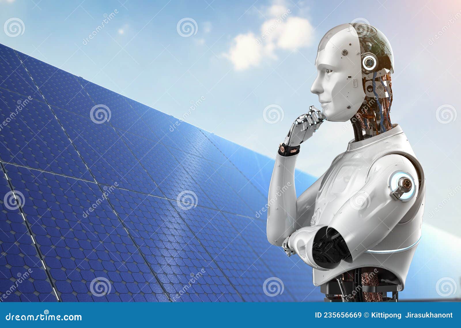 Smart Energy Concept with Robot and Solar Panel Stock Illustration ...