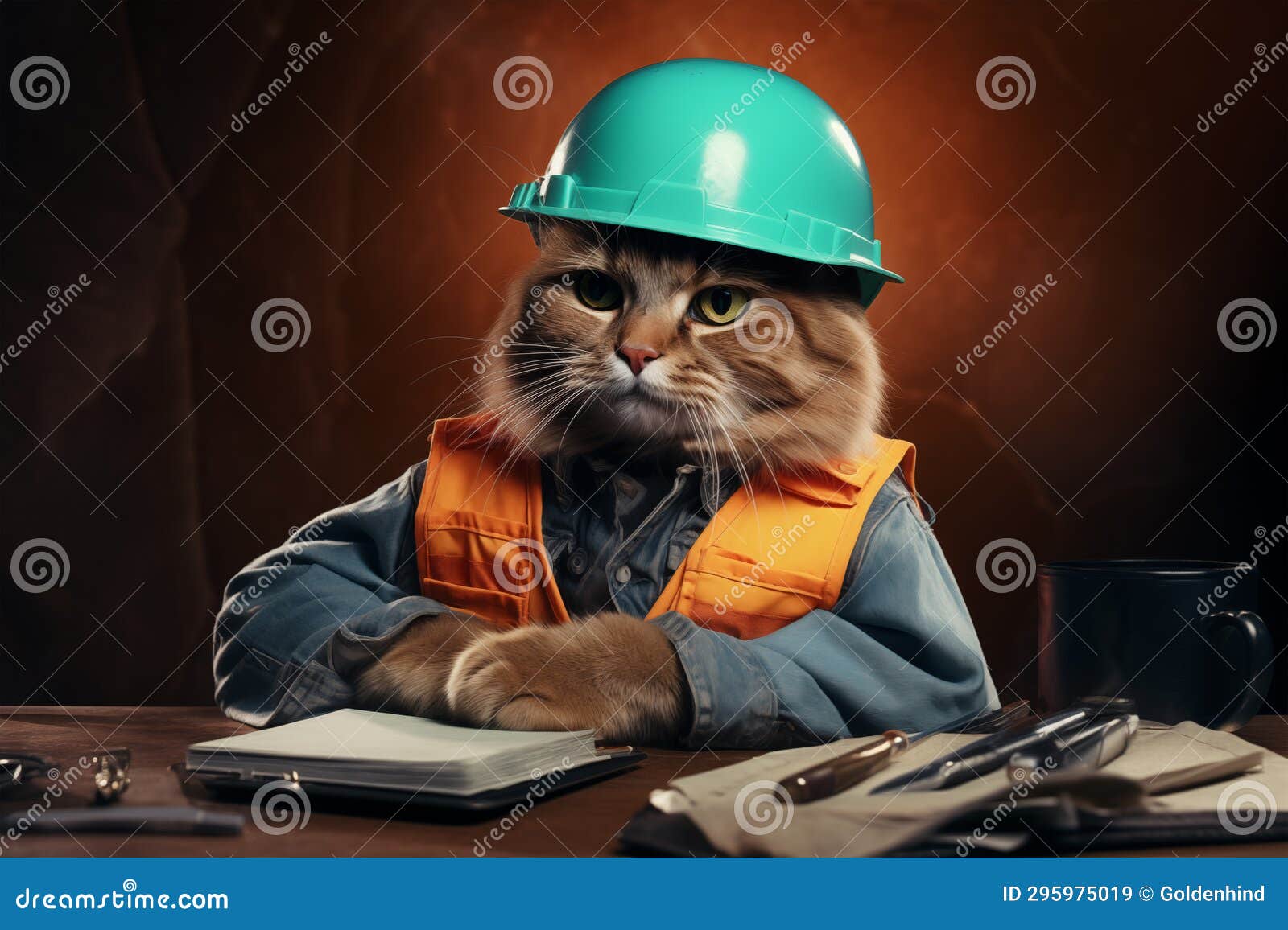 Smart Engineer Cat at His Workplace. Generative AI Stock Image - Image ...