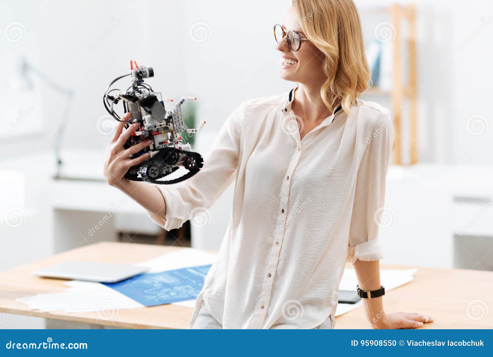 Smart Engineer Enjoying Electronic Robot Functions in the Laboratory ...