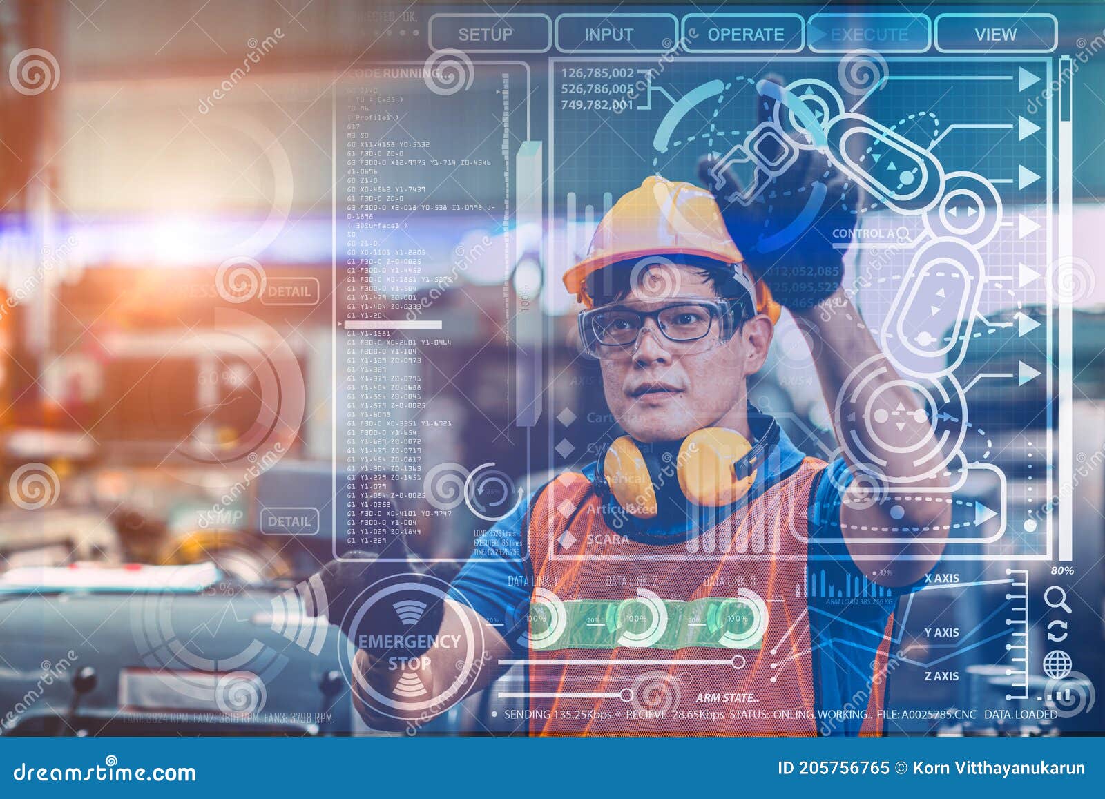 Smart Engineer Worker Using Advance Technology Visual Holographic Air ...