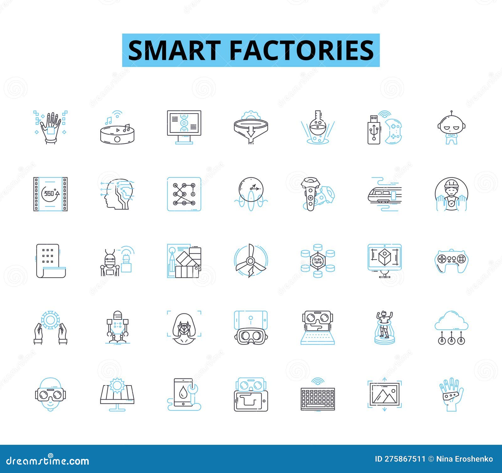 Smart Factories Linear Icons Set Automation Robotics Efficiency