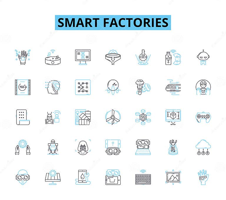 Smart Factories Linear Icons Set Automation Robotics Efficiency