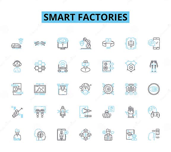 Smart Factories Linear Icons Set Automation Robotics Efficiency