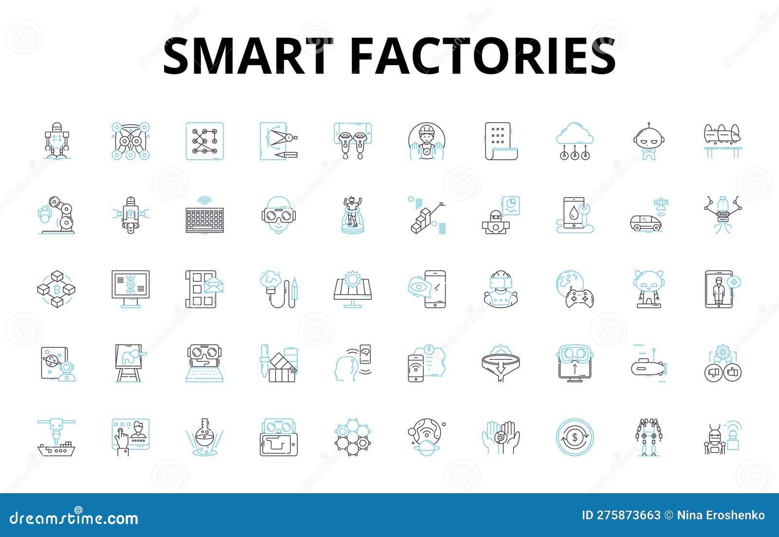 Smart Factories Linear Icons Set. Automation, Robotics, Efficiency ...
