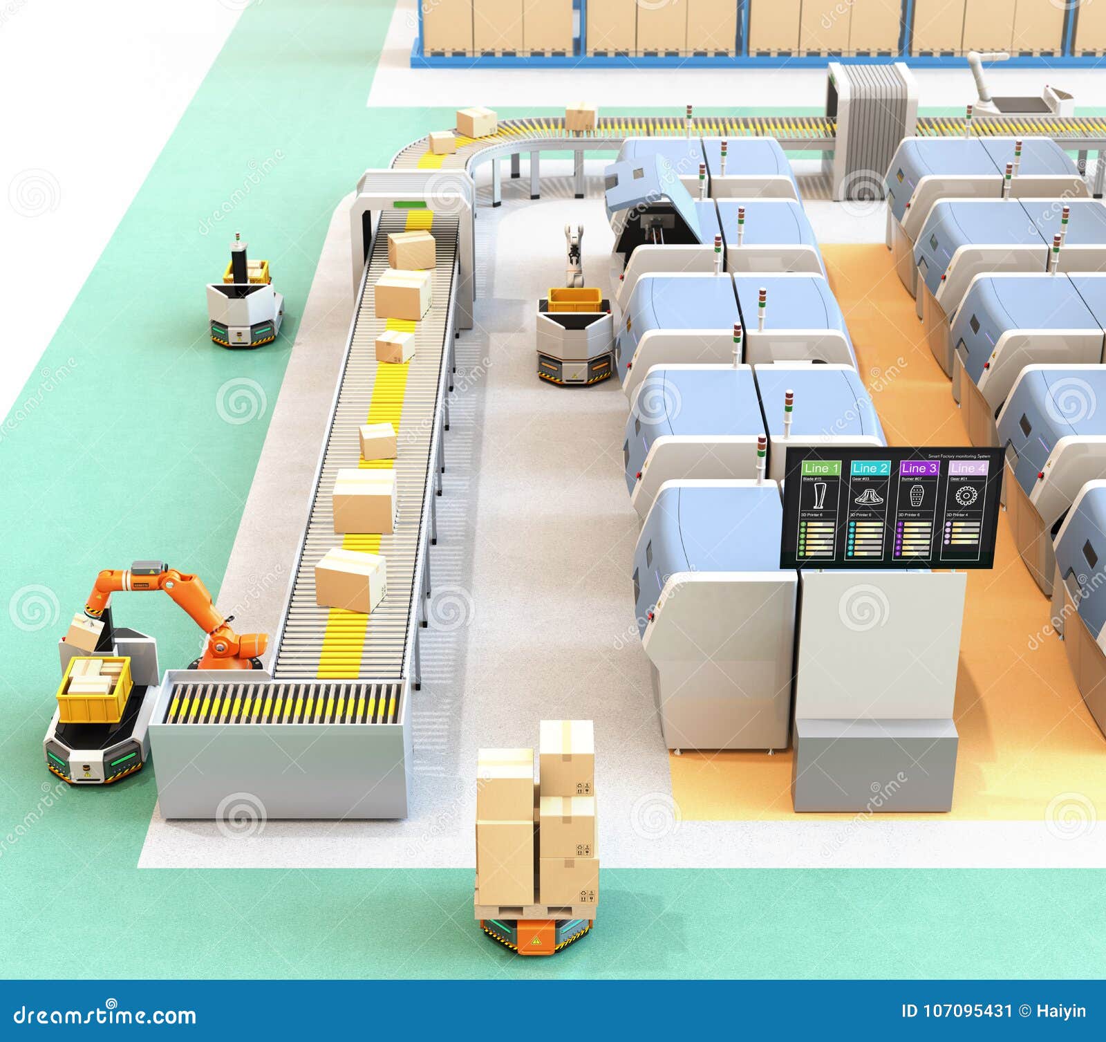 Smart Factory With AGV, Robot Carrier, 3D Printers And Robotic Picking ...