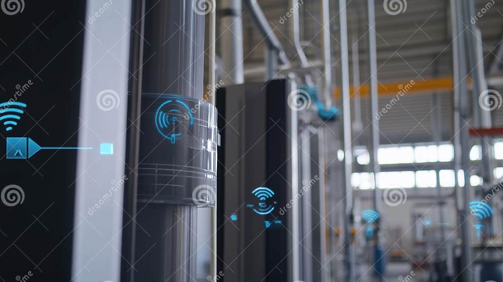 Smart Factory, Monitoring System Analyzing Data and Transmitting Signals Wirelessly Stock Photo ...