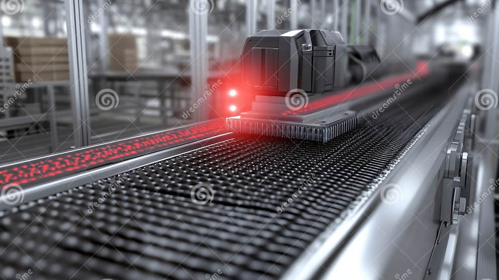 Smart Factory, Scanner Reading Bar Code on Conveyor Belt Stock Image ...