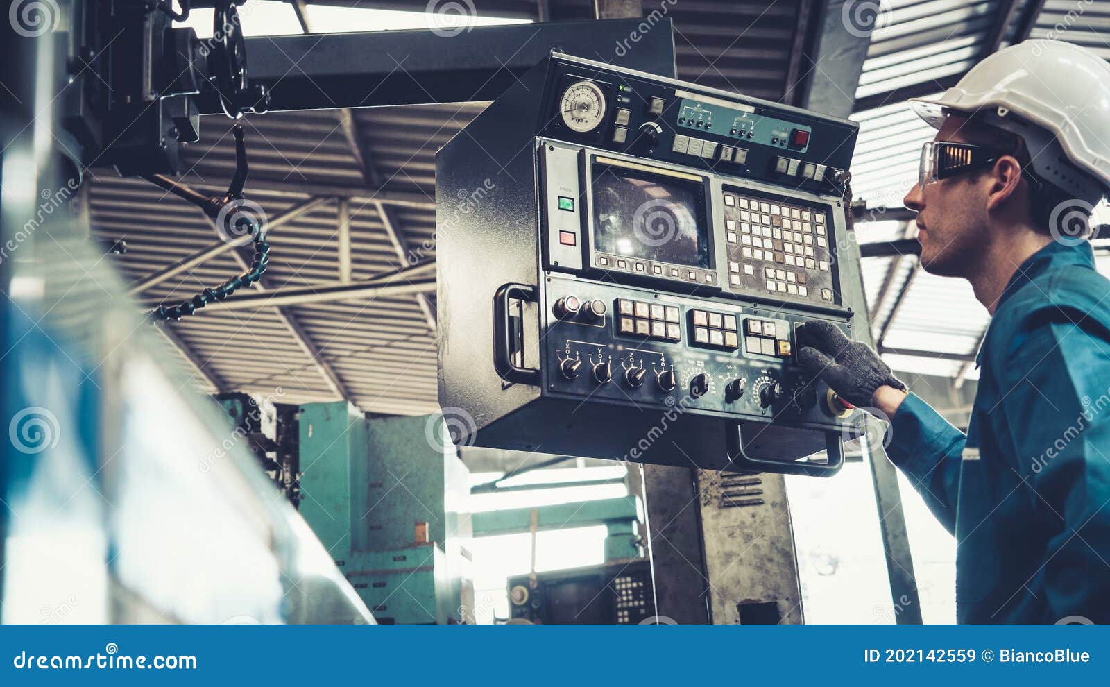 Smart Factory Worker Using Machine in Factory Workshop Stock Image ...