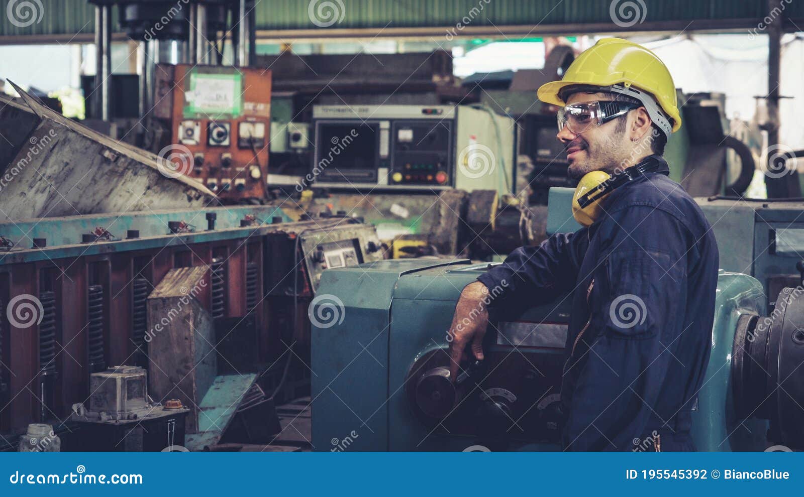 Smart Factory Worker Using Machine in Factory Workshop Stock Photo ...