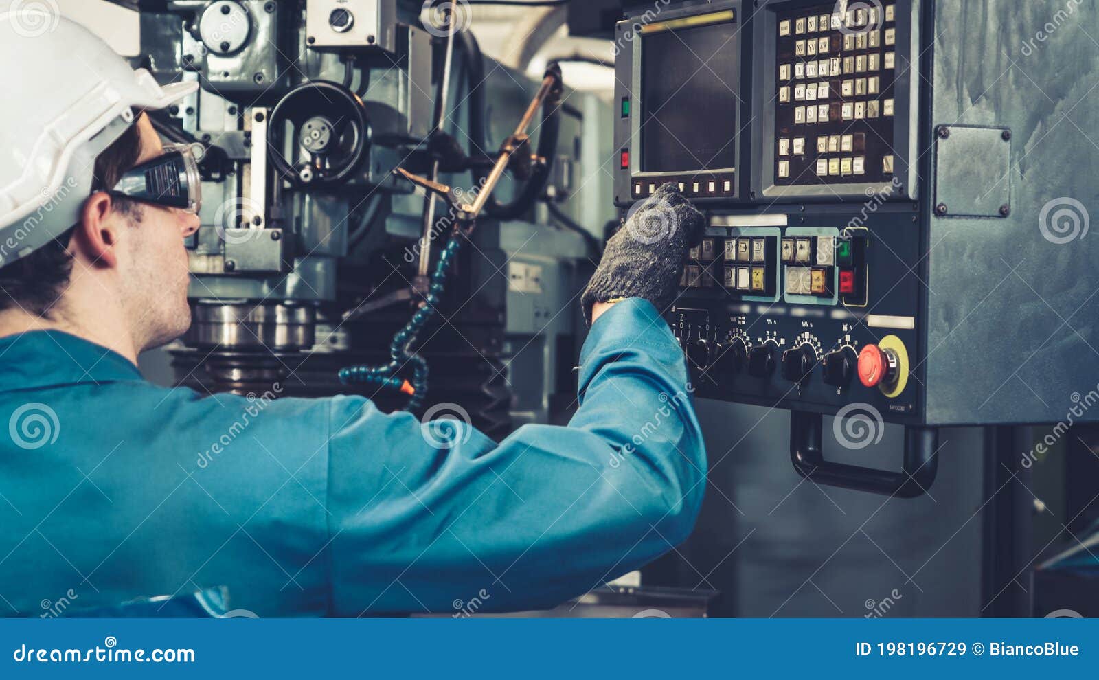 Smart Factory Worker Using Machine in Factory Workshop Stock Image ...