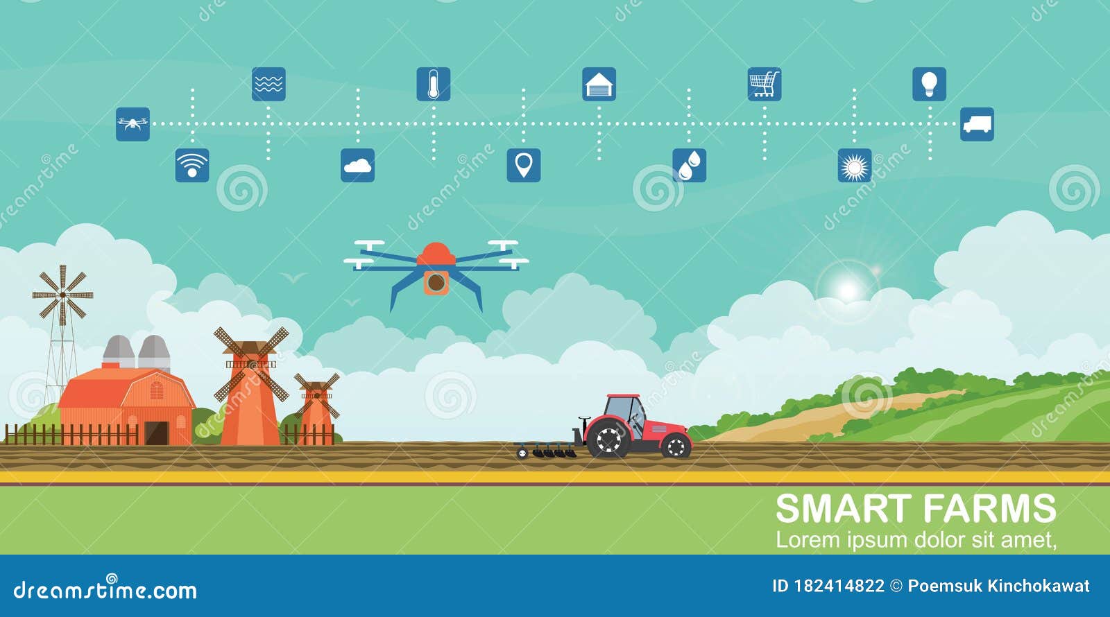 Set Smart Farm With Drone, Farming Technology, Chicken And Location ...