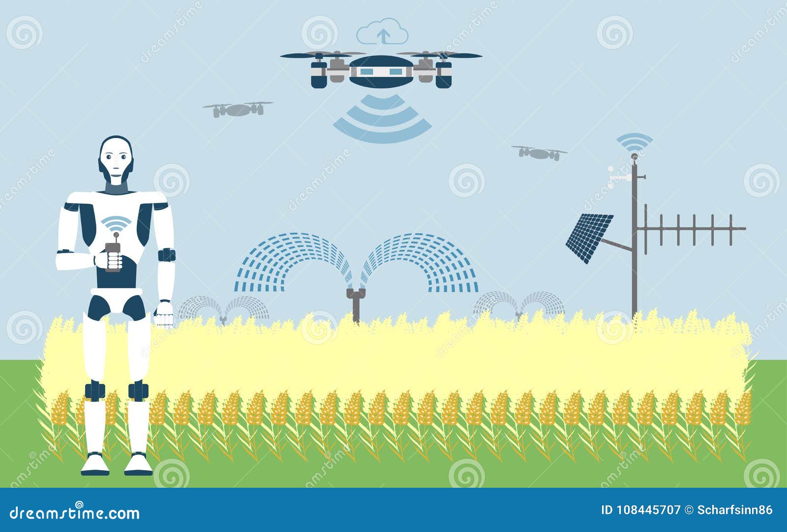 Smart Farm With Artificial Intelligence Control. Cartoon Vector ...