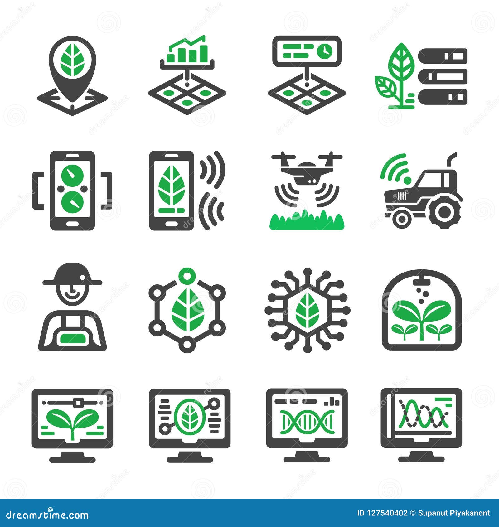 Set Smart Farm With Drone, Tractor And Location, Sensor, Chicken ...