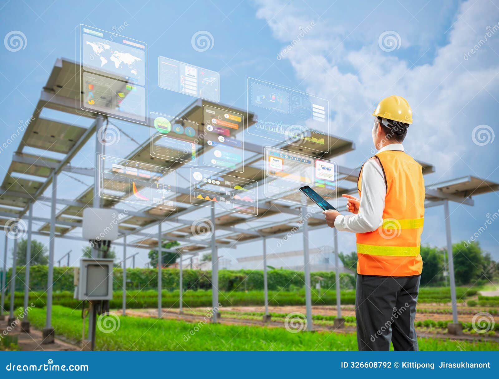 Smart Farm System with Engineer Control Solar Panels Station on Field ...