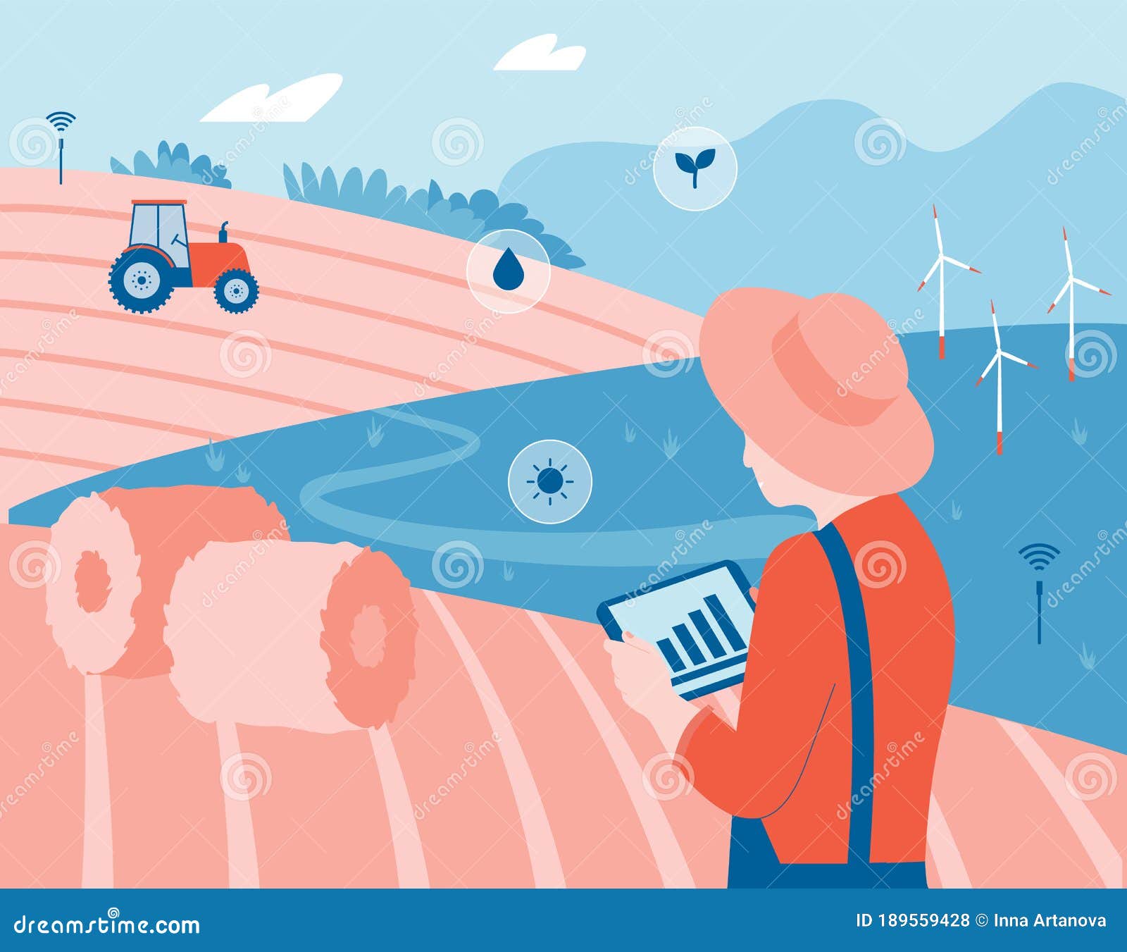 Smart Farm Technology Concept. Vector Flat Illustration. Stock Vector ...