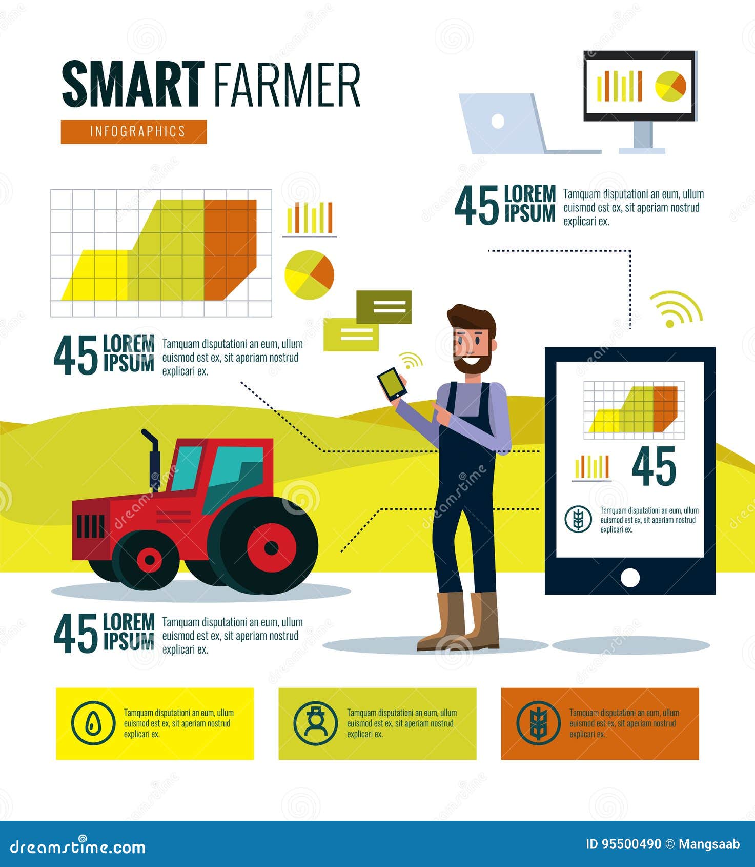 Smart Farmer Infographics. Farm Data Analysis and Management Concept ...