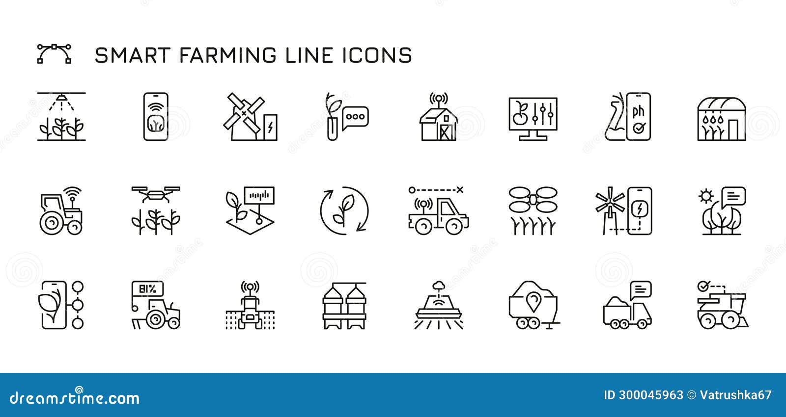Smart Farming Line Icons. Agriculture Technology and Organic ...