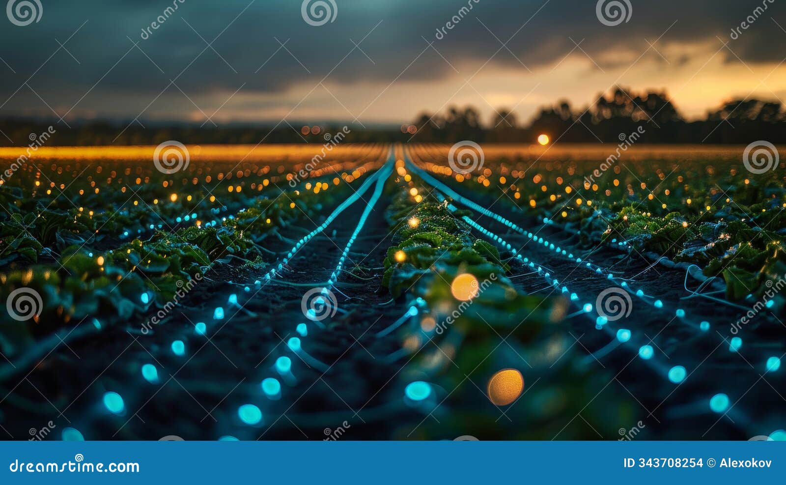Smart Farming Technology with Digital Grid Overlay on Crop Rows ...