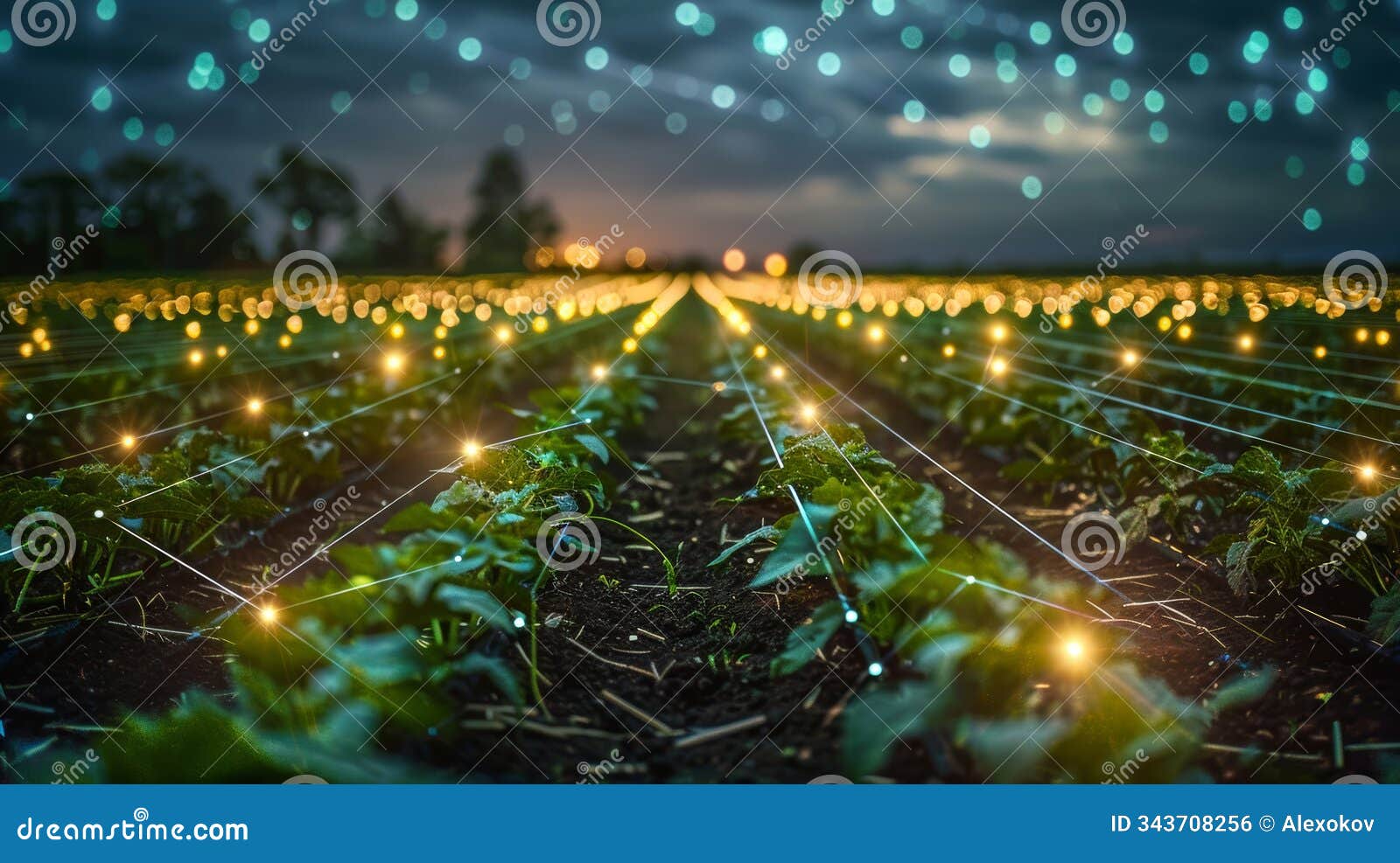 Smart Farming Technology with Digital Grid Overlay on Crop Rows ...