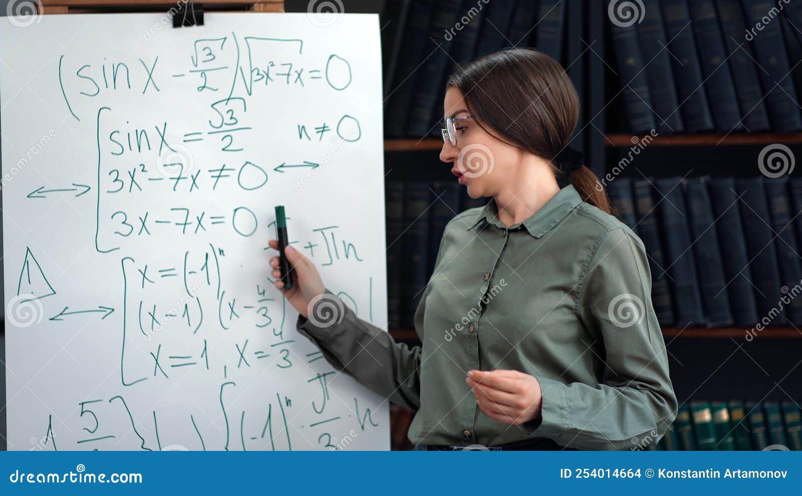 Smart Female Teacher Explaining Mathematics Formula Pointing Whiteboard ...