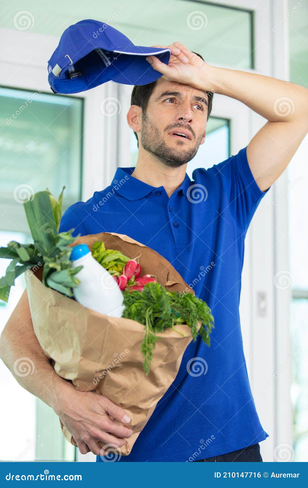 Smart Food Delivery Service Man in Uniform Tired Stock Photo - Image of ...
