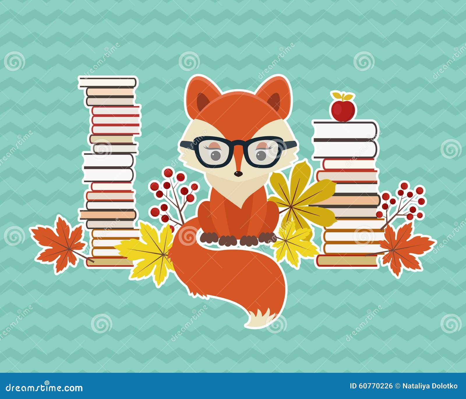 Smart Fox with Many Books and Autumn Leaves. Stock Vector ...