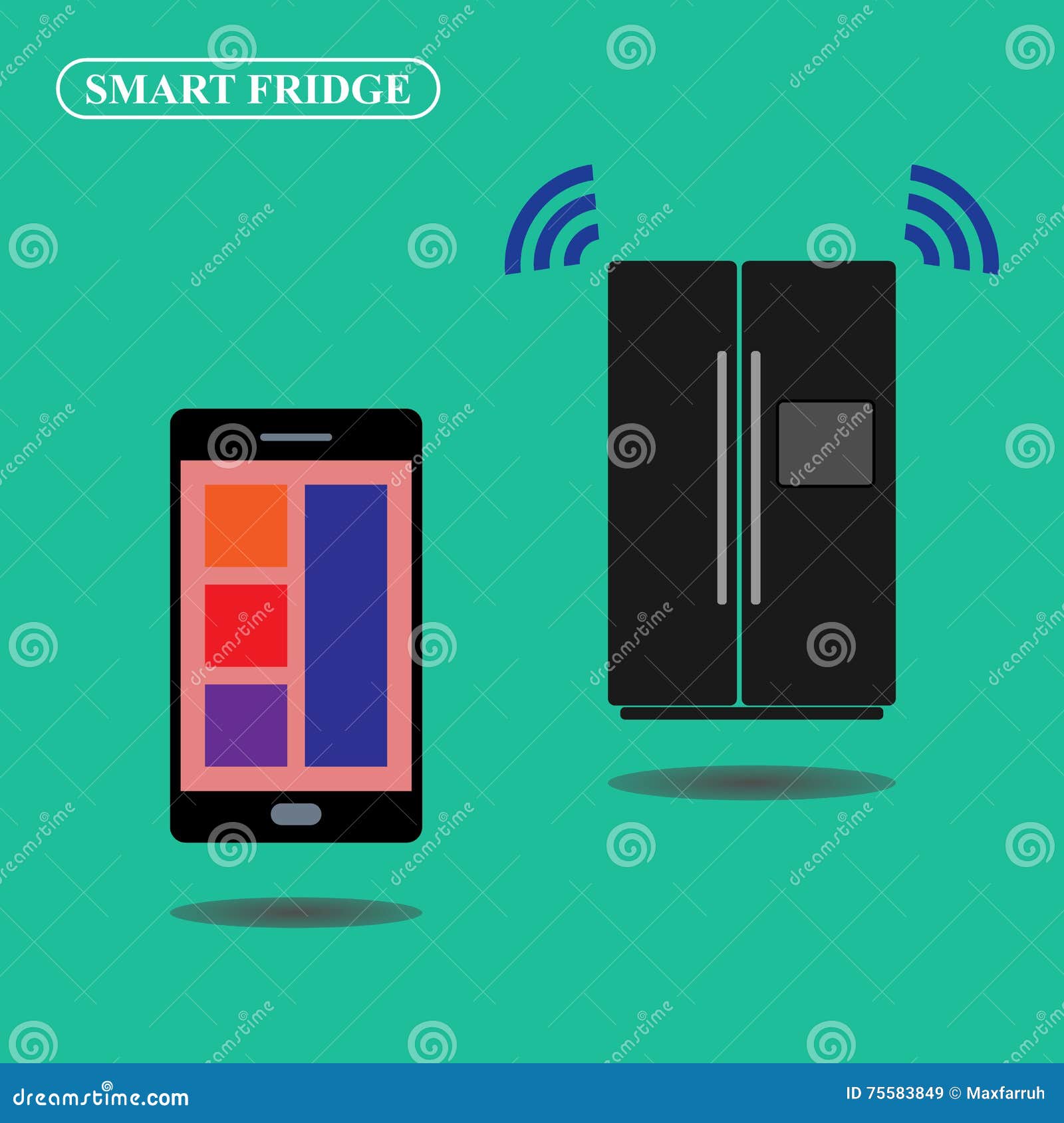 Smart fridge concept stock illustration. Illustration of gray - 75583849