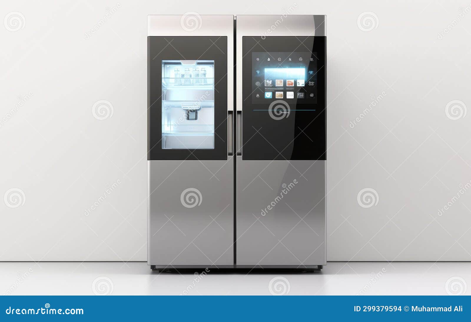 Smart Fridge with Touchscreen Interface on White Background Stock Photo ...