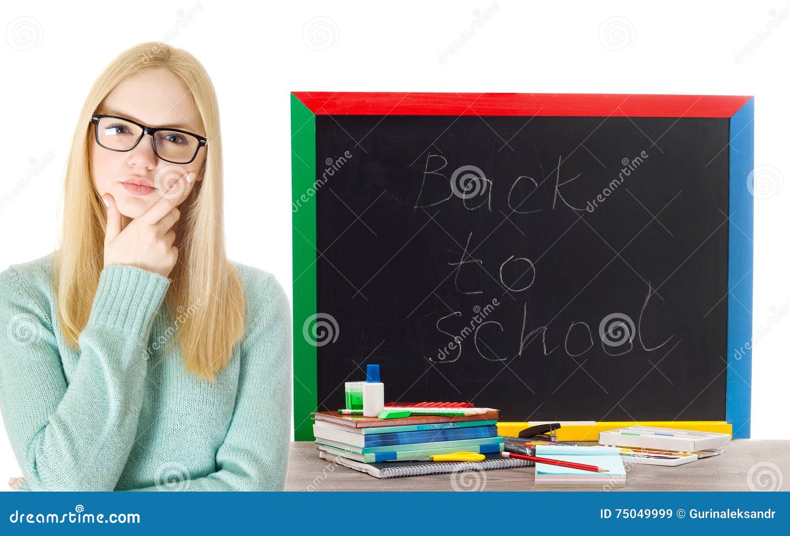Smart girl with glasses stock image. Image of stapler - 75049999