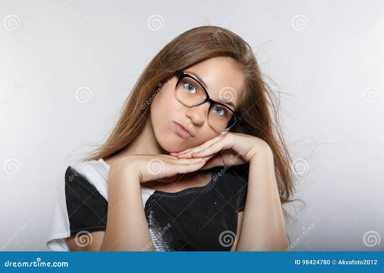 Smart girl with glasses. stock photo. Image of movement - 98424780