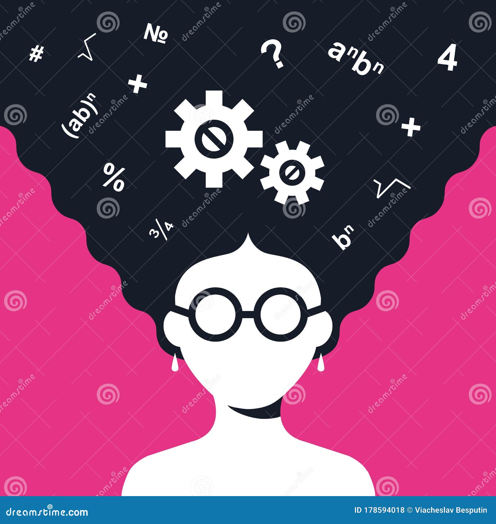 Smart Girl Solves a Math Problem. Stock Vector - Illustration of ...