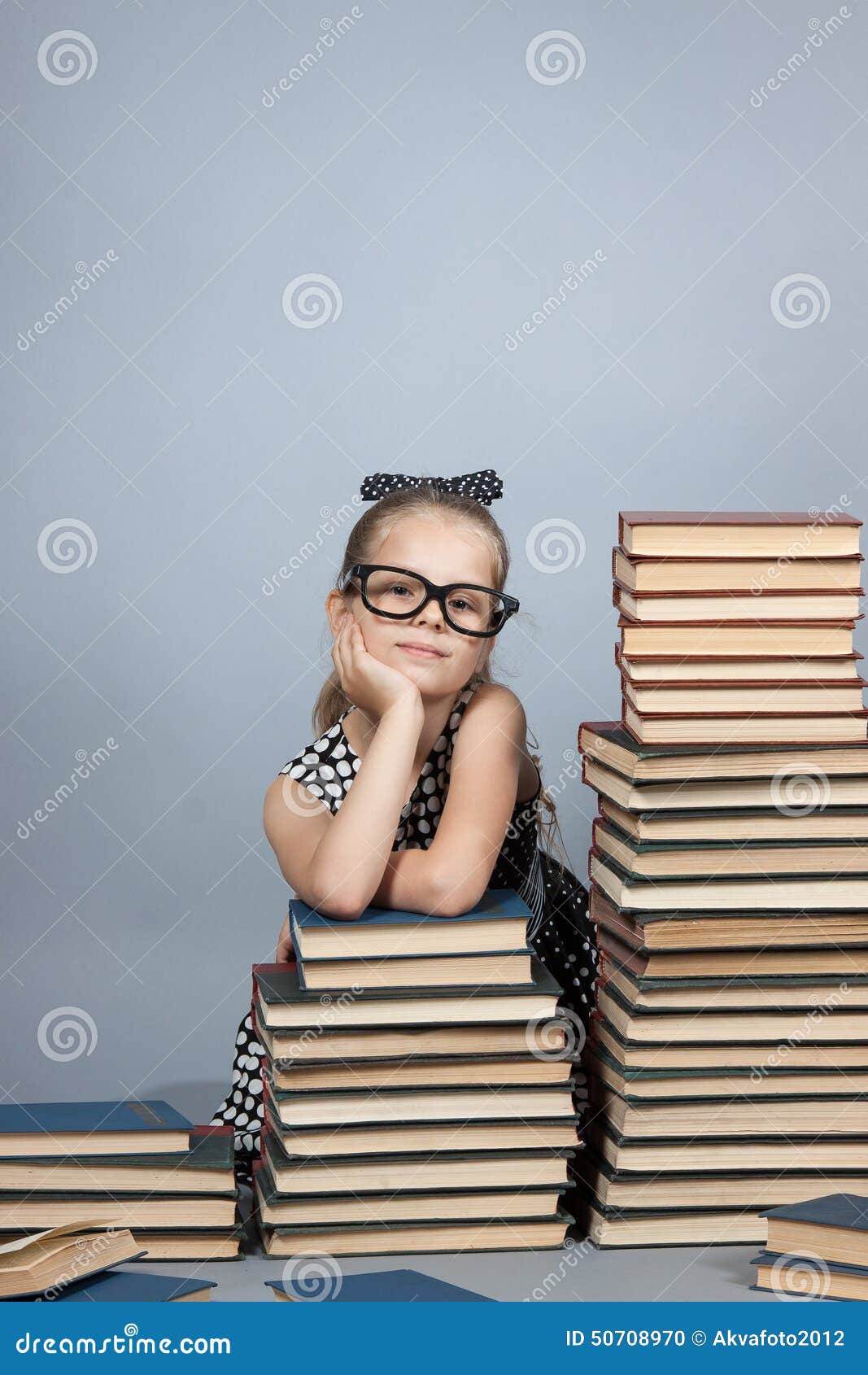 Smart Girl with a Stack of Books. Stock Photo - Image of reading ...