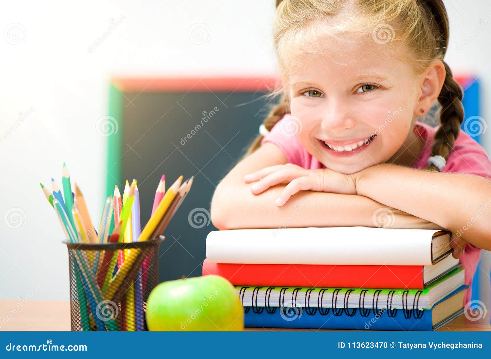 Smart Girl at Workplace with the Books Stock Photo - Image of caucasian ...