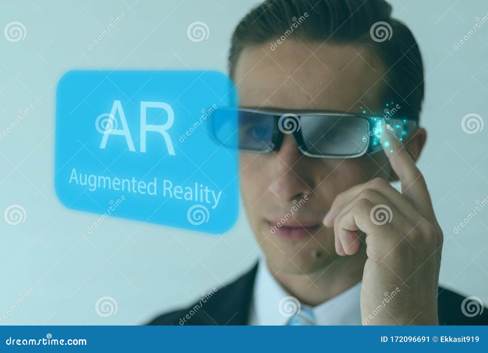 Smart Glasses Futuristic Technology Concept, Man Wear Smart Glasses an ...