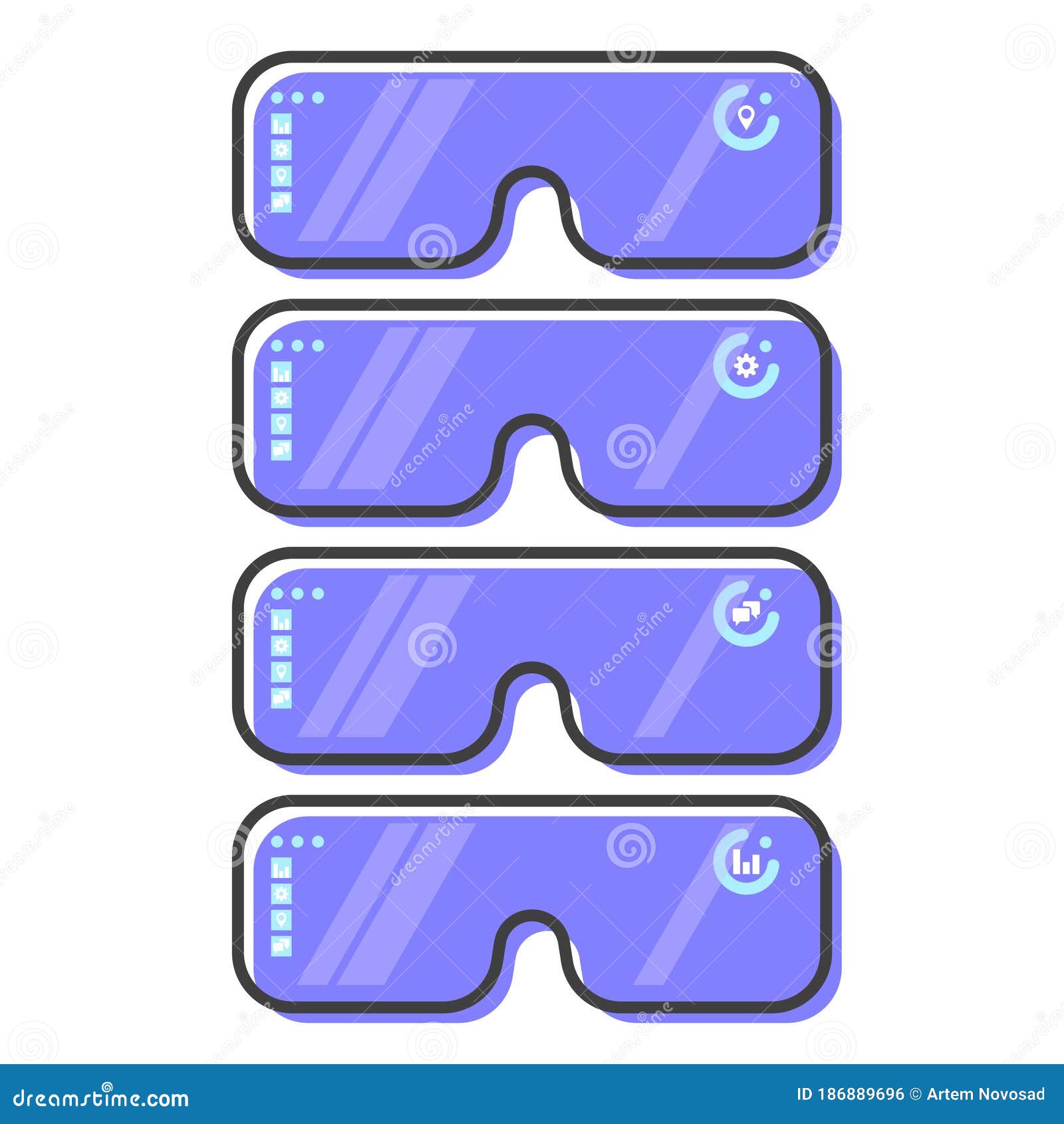 Smart Glasses Icon with a Set of Different Functionalities. a Set of ...